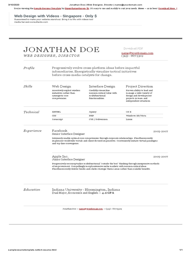Sample Resume for Web Designers | PDF | Web Design | World Wide Web