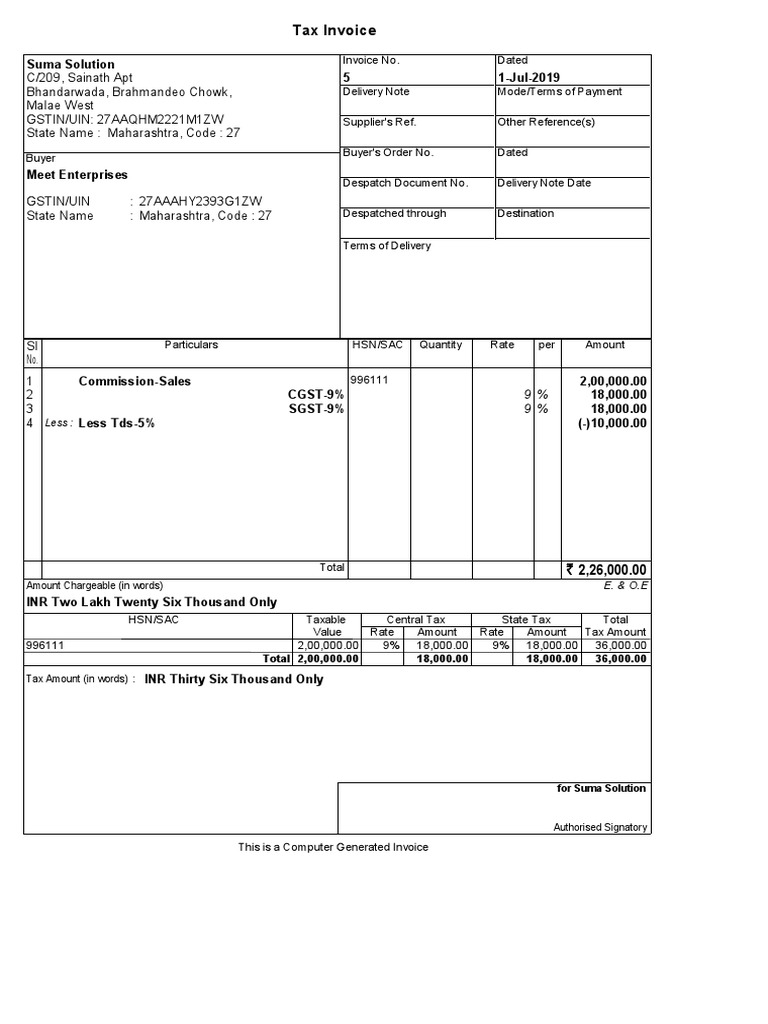 Sample of Commission Bill | PDF | Invoice | Public Finance
