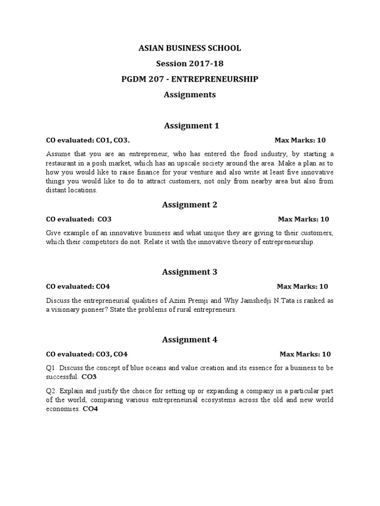 Asian Business School entrepreneurship assignments | PDF | Entrepreneurship | Economies