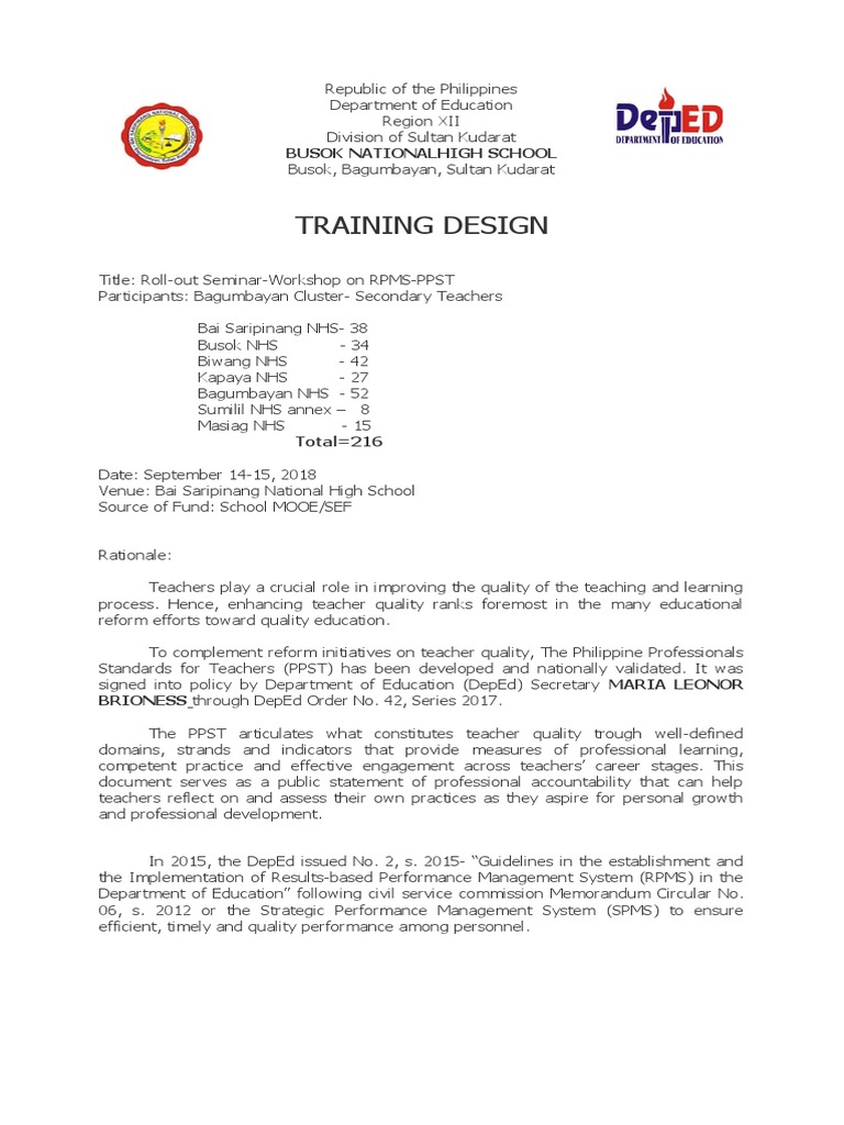 Training Design Rpms | PDF | Teachers | Learning