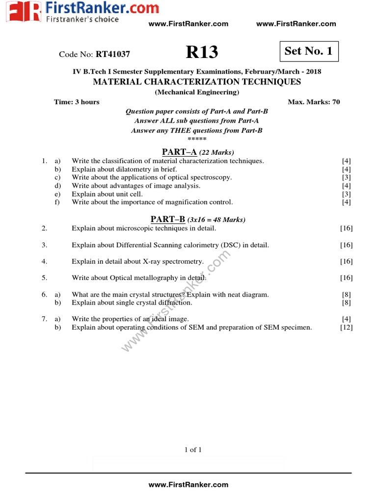 JNTUK - B Tech - 2018 - 4 1 - Mar - R16 R13 R10 - MECH - RT41037022018 MATERIAL CHARACTERIZATION ...