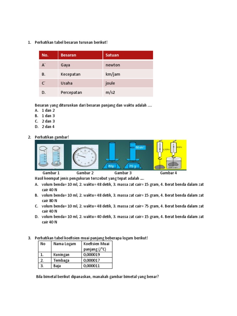 Perhatikan Tabel Besaran Turunan Berikut | PDF