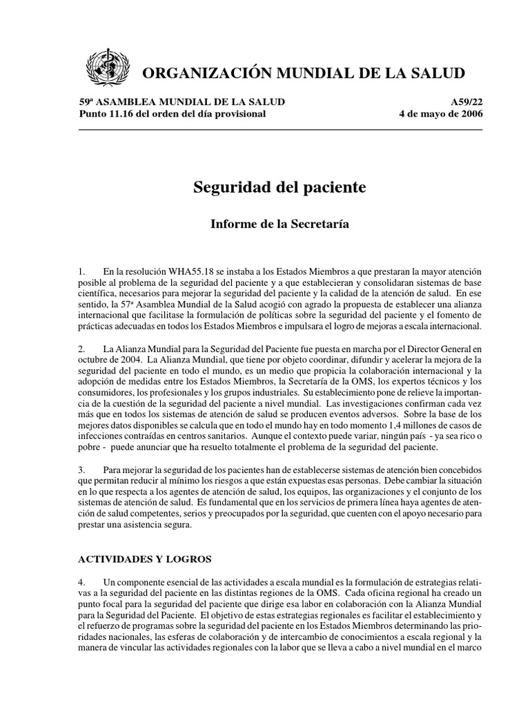Seguridad Del Paciente OMS | PDF | Seguridad del paciente ...