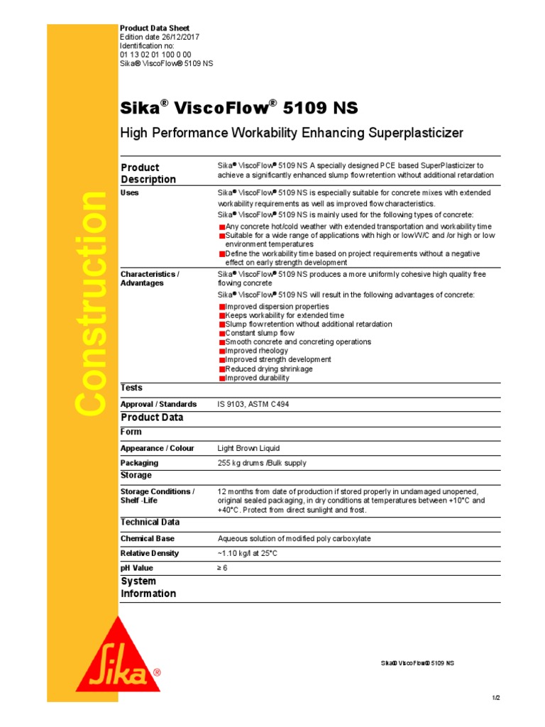 Sika ViscoFlow 5109 NS | PDF | Concrete | Materials