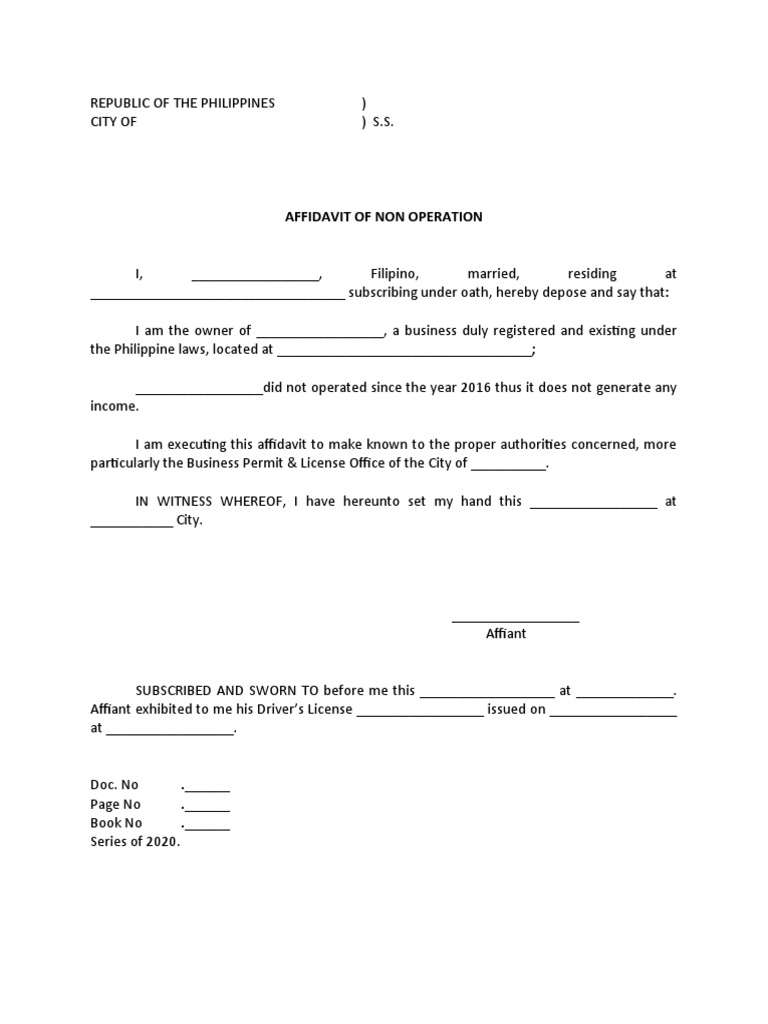 Affidavit of Non Operation | PDF | Finance & Money Management