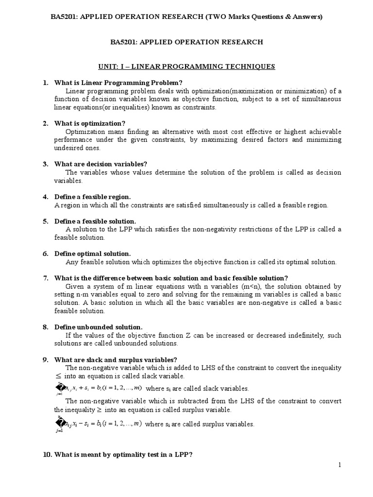 AOR 2 Marks | Download Free PDF | Mathematical Optimization | Linear Programming