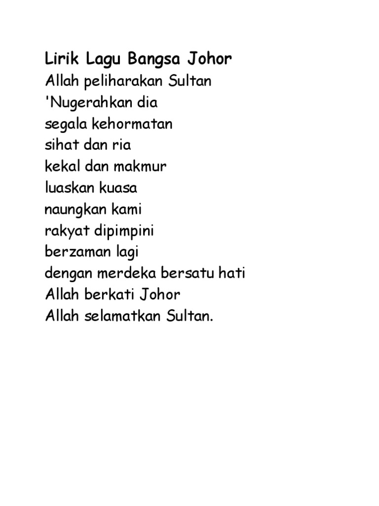 Lirik Lagu Bangsa Johor | PDF
