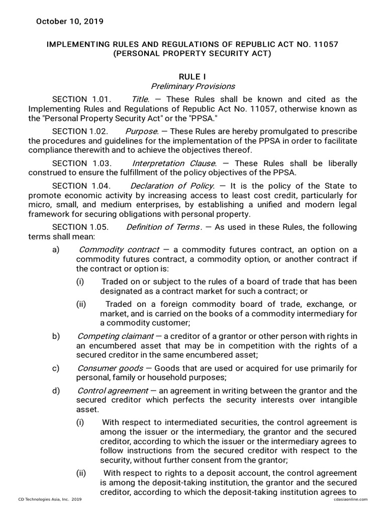 IRR - Personal Property Security Act (PPSA) | PDF | Security Interest ...