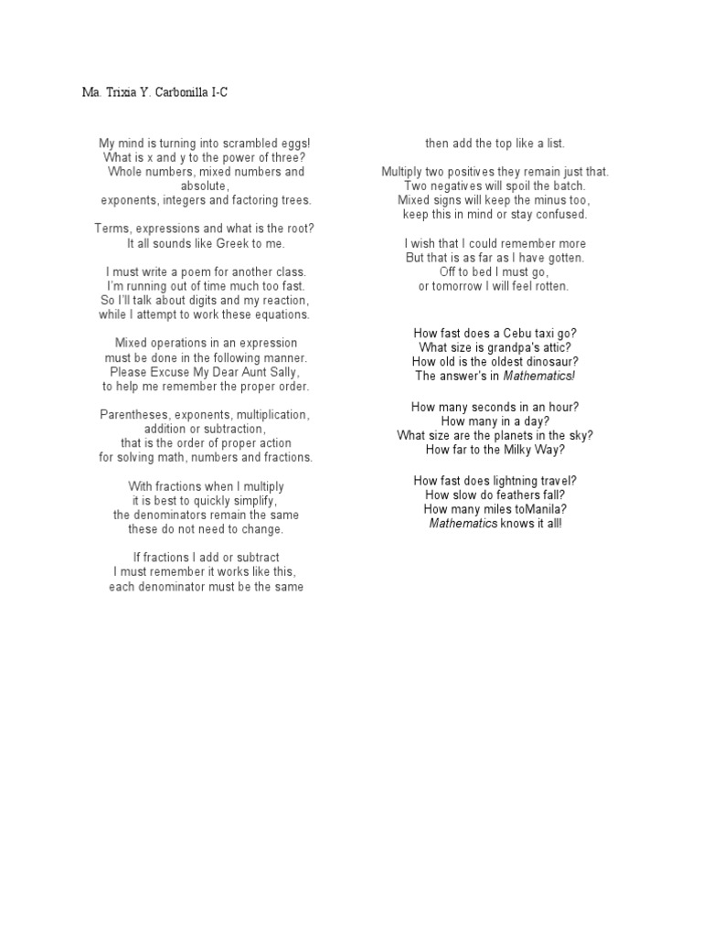 Rhyming Reflections on Mathematics | PDF