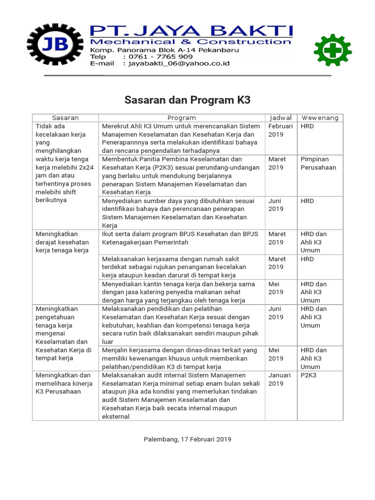 Sasaran Target Dan Program K3 | PDF