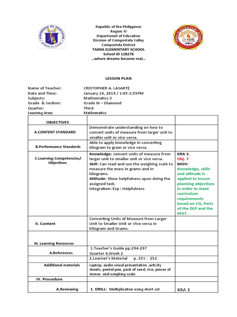 Math Cot | PDF | Lesson Plan | Weight