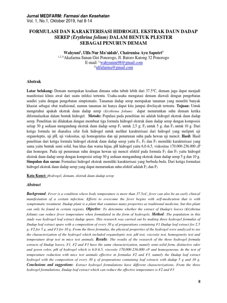 Hidrogel Ekstrak Daun Dadap Serep | PDF