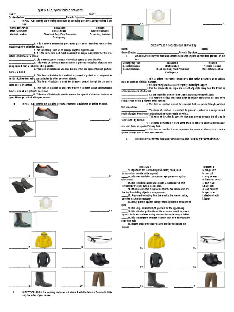 Quiz in Tle | PDF | Personal Protective Equipment | Clothing