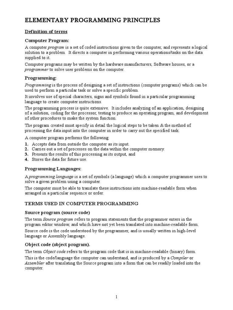 Elementary Programming Principles Computer Program Programming