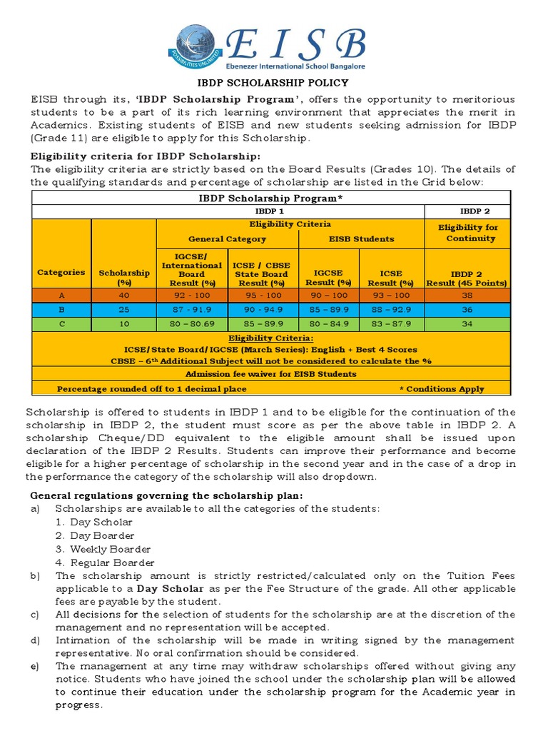 EISB - IBDP Scholarship Program | PDF | Educational Stages | Behavior ...