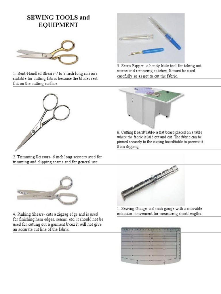 SEWING TOOLS and EQUIPMENT | PDF | Sewing | Seam (Sewing)