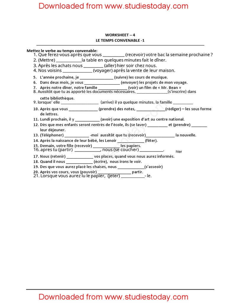 CBSE Class 10 French Assignment - Le Temps Convenable | PDF | Échecs ...