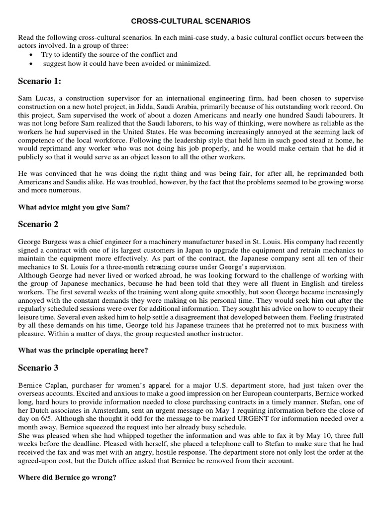Cross Cultural Scenarios | PDF | Saudi Arabia