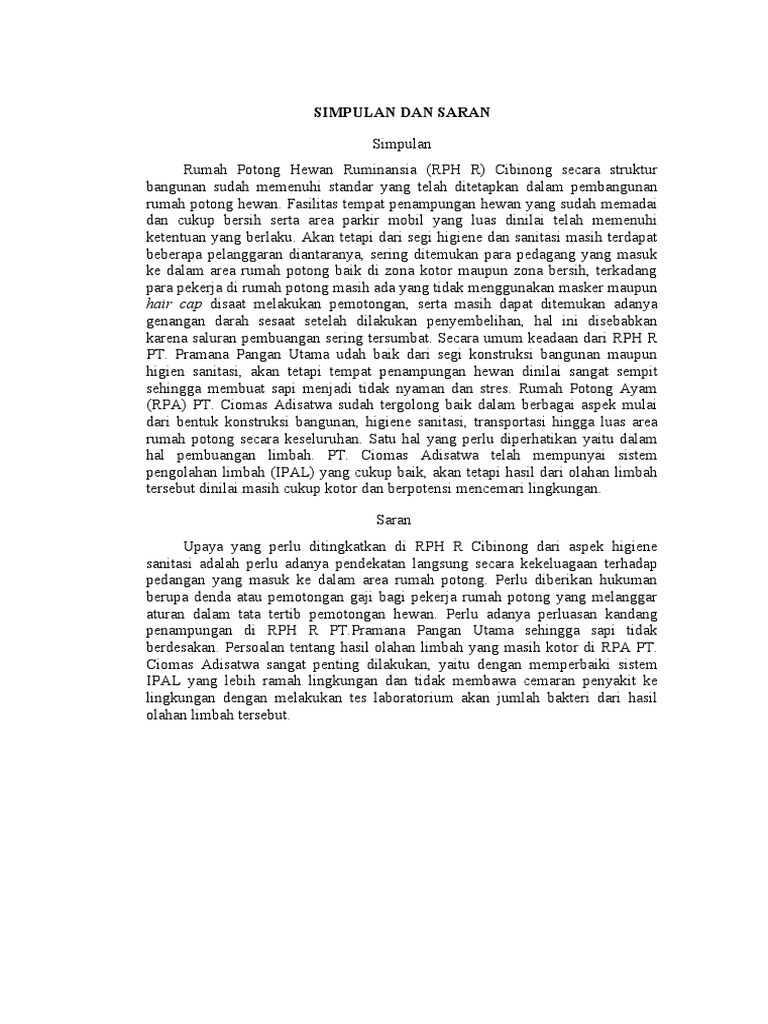 SIMPULAN DAN SARAN RPH R RPA Kab. Bogor | PDF
