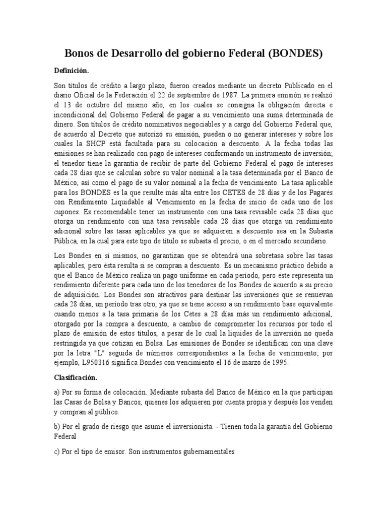 Bonos de Desarrollo del Gobierno Federal | PDF | Depósito a plazo fijo ...
