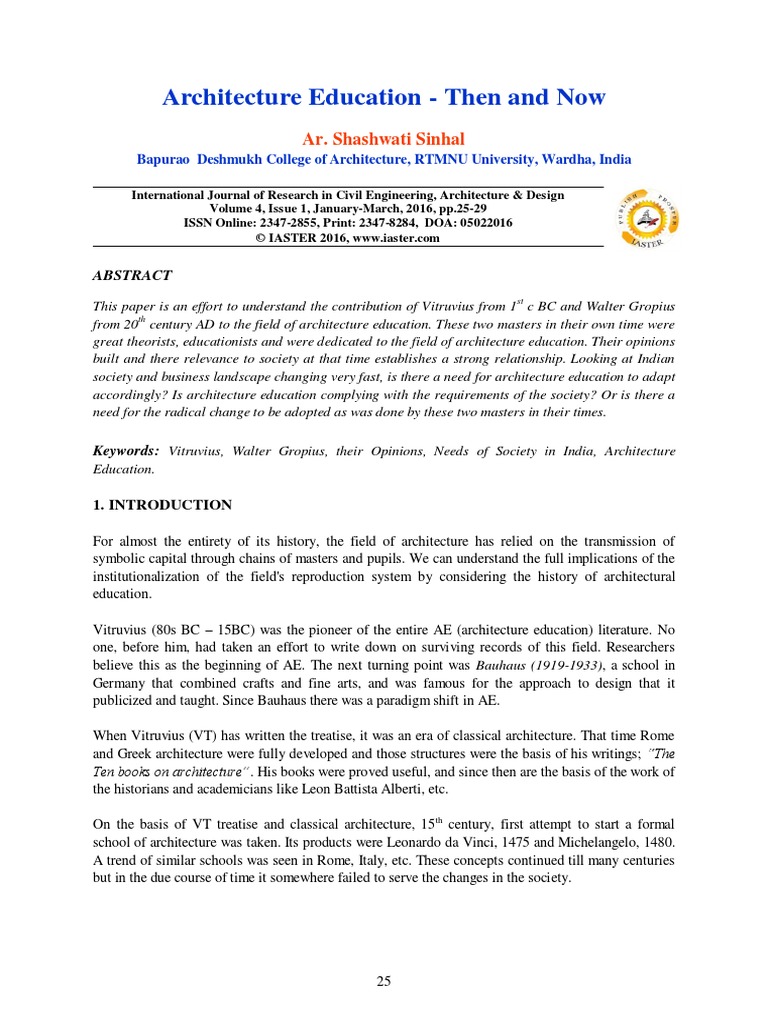 Architecture Education - Then and Now PDF | PDF | Curriculum | Design