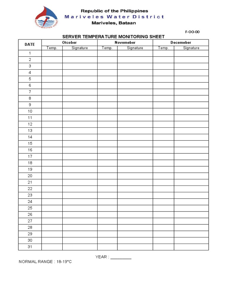 Room Temperature Monitoring Sheet | PDF