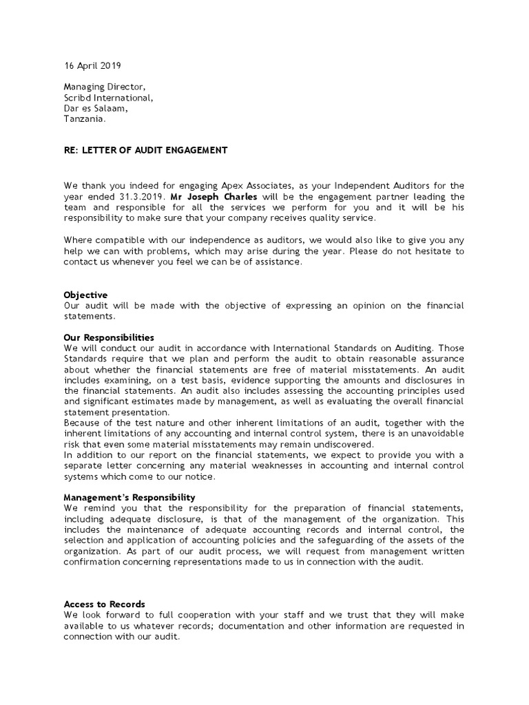 Audit Engagement Letter for Scribd International | PDF | Financial ...