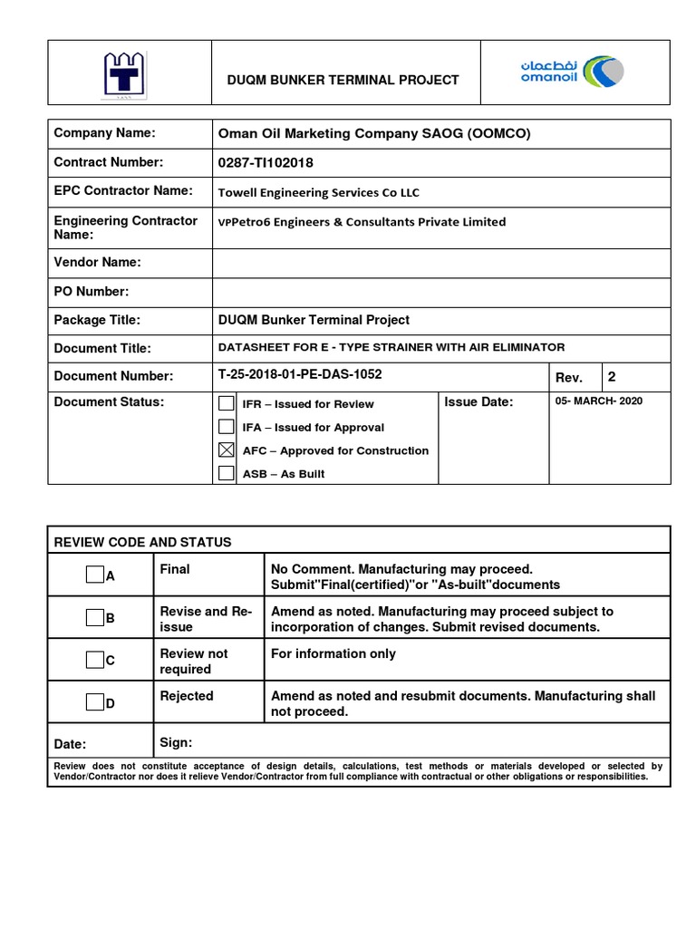 Datahseet For Strainer With Air Eliminator | Download Free PDF ...