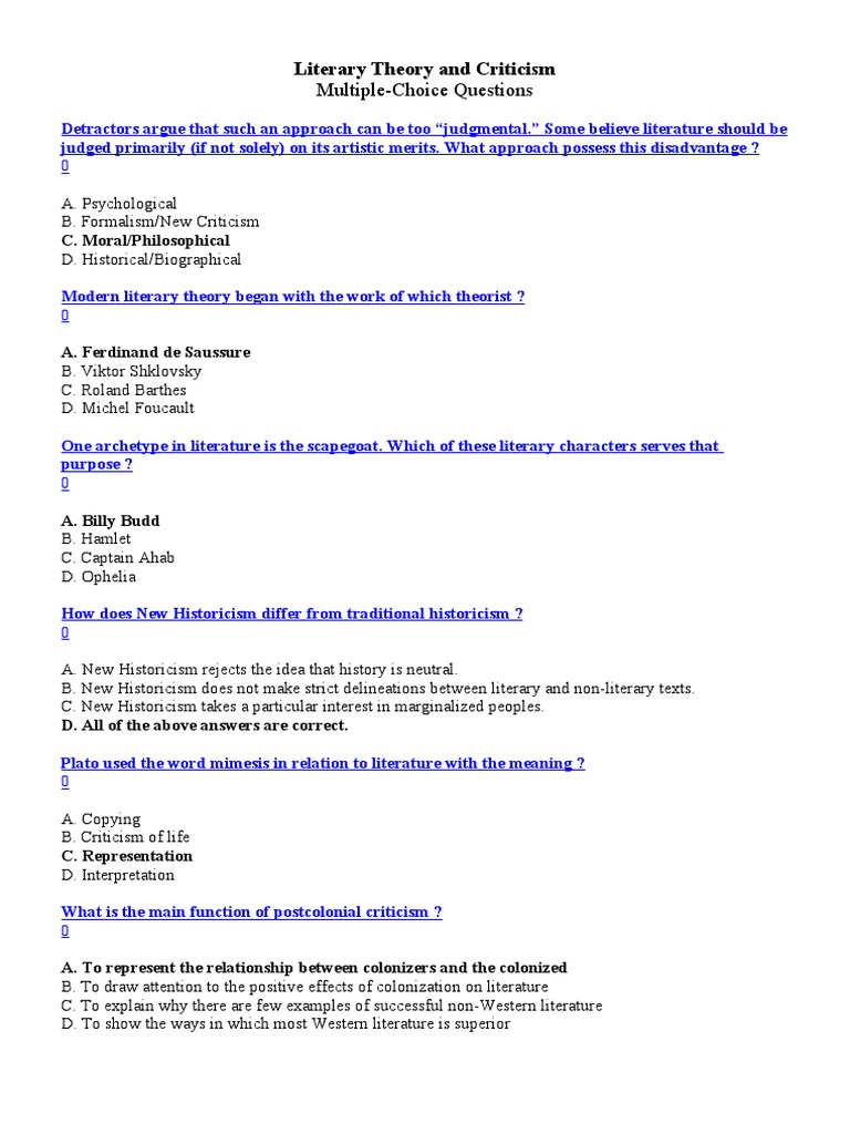 MCQS Literary Theory and Criticism | PDF | Literary Theory | Tragedy