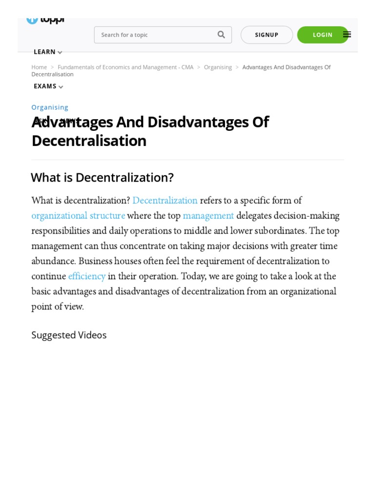 Advantages and Disadvantages of Decentralization | PDF ...
