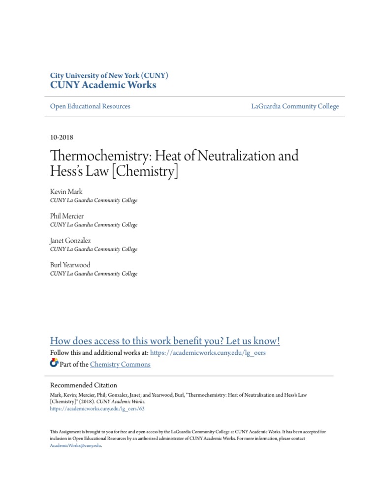 Thermochemistry - Heat of Neutralization and Hess - S Law (Chemistry ...