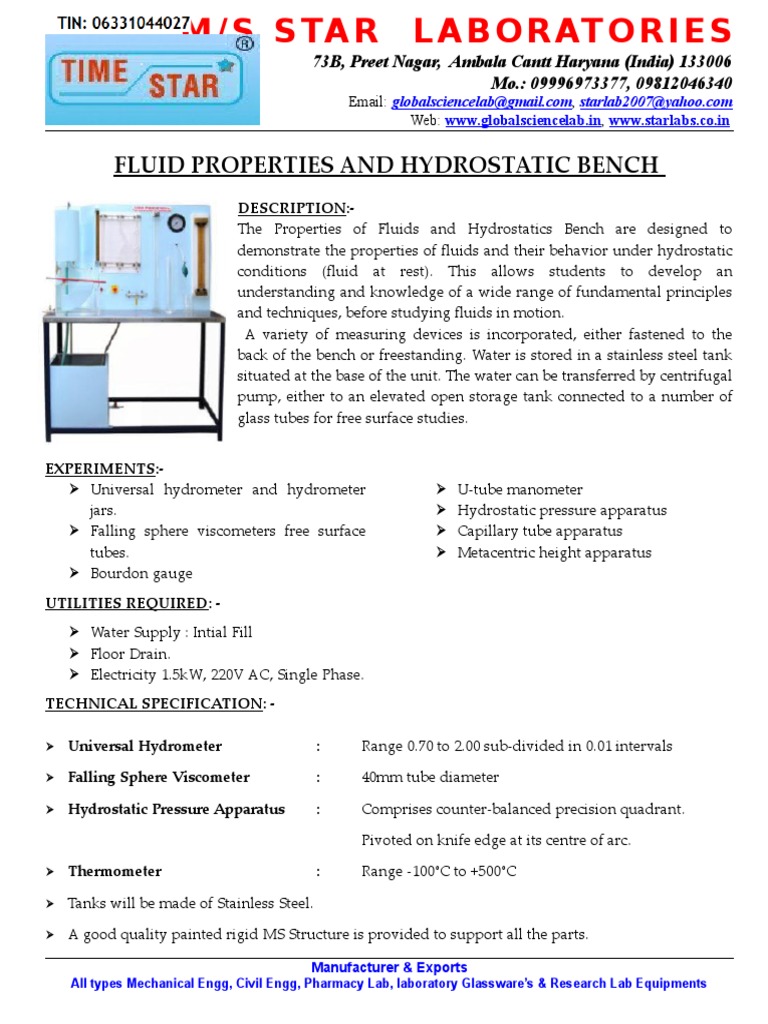 Fluid and Hydrostatic Bench | PDF | Pressure Measurement | Civil ...