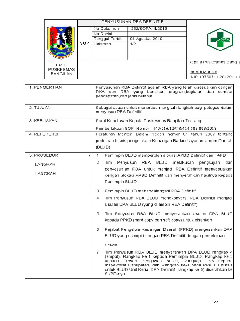Sop Penyusunan Rba Definitif | PDF
