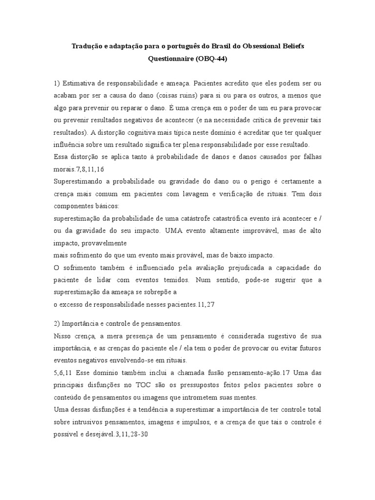 Adaptação do OBQ-44 para o Português | PDF | Transtorno obsessivo ...
