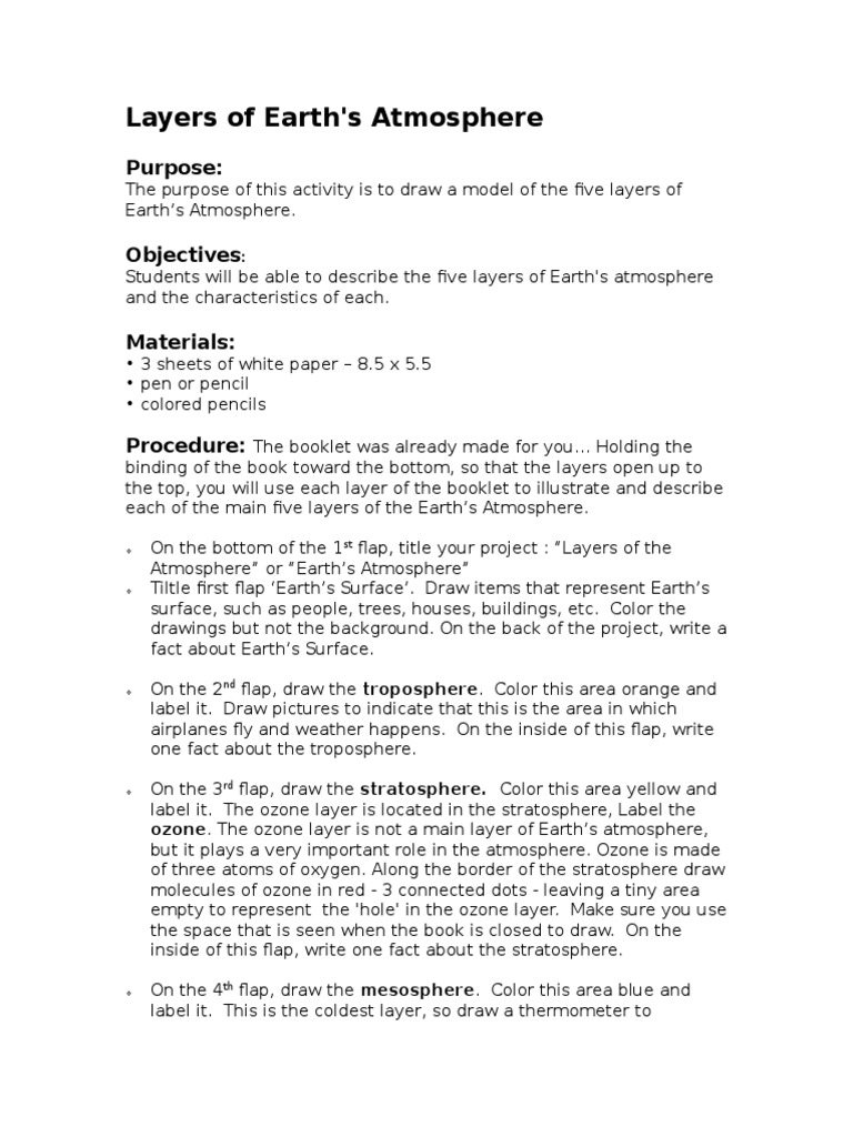 Layers of the Atmosphere: An Interactive Booklet Modeling Earth's ...