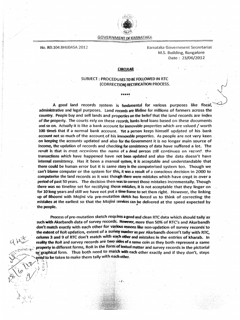 Circular Procedure To Be Followed in RTC Correction-Rectification ...