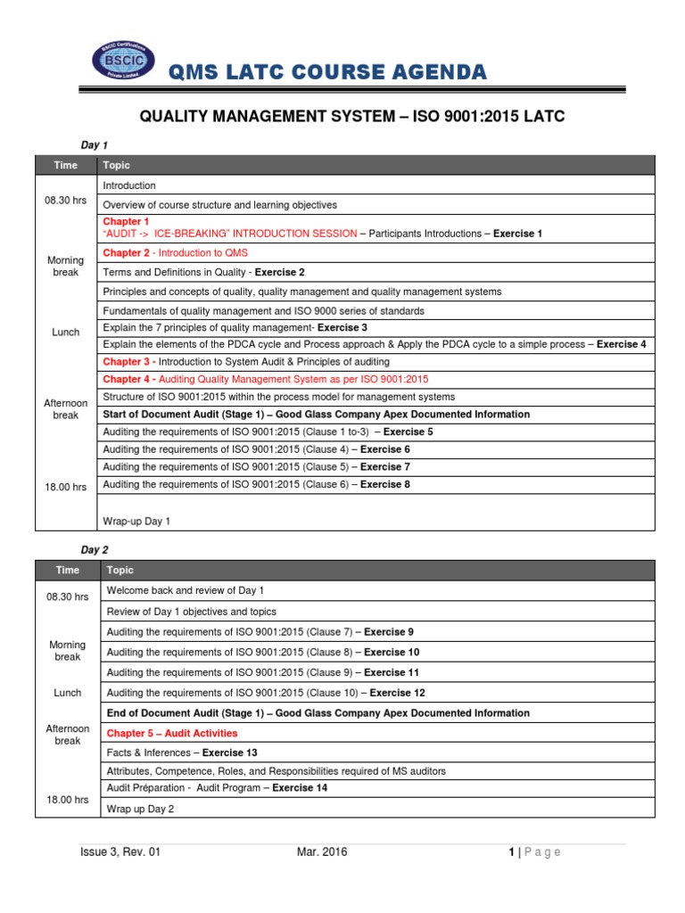 ISO 9001 LATC Course Agenda | PDF | Iso 9000 | Quality Management System
