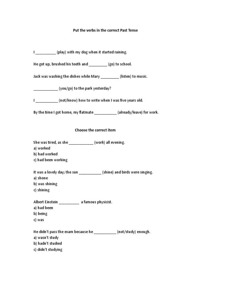 Past Tenses Review A2 | PDF