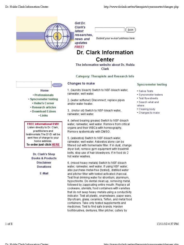 Dr. Hulda Clark Information Center | PDF | Cookware And Bakeware | Water