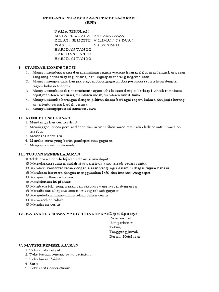 Bahasa Jawa RPP | PDF | Seni & Disiplin Bahasa | Kajian Bahasa Asing