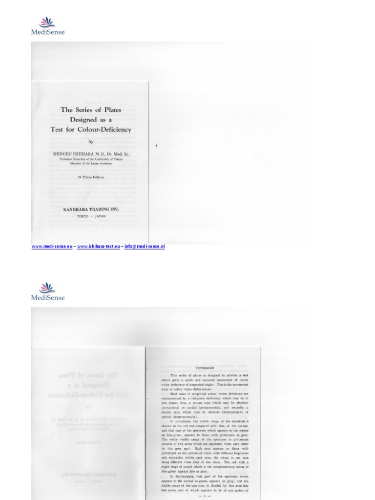 Ishihara Colour Deficiency Test Manual 24 Plates PDF | PDF