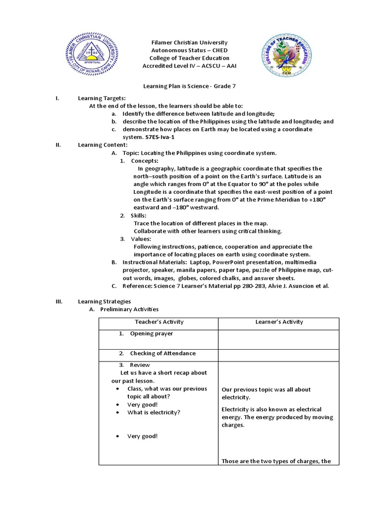 Lesson Plan | PDF | Longitude | Latitude