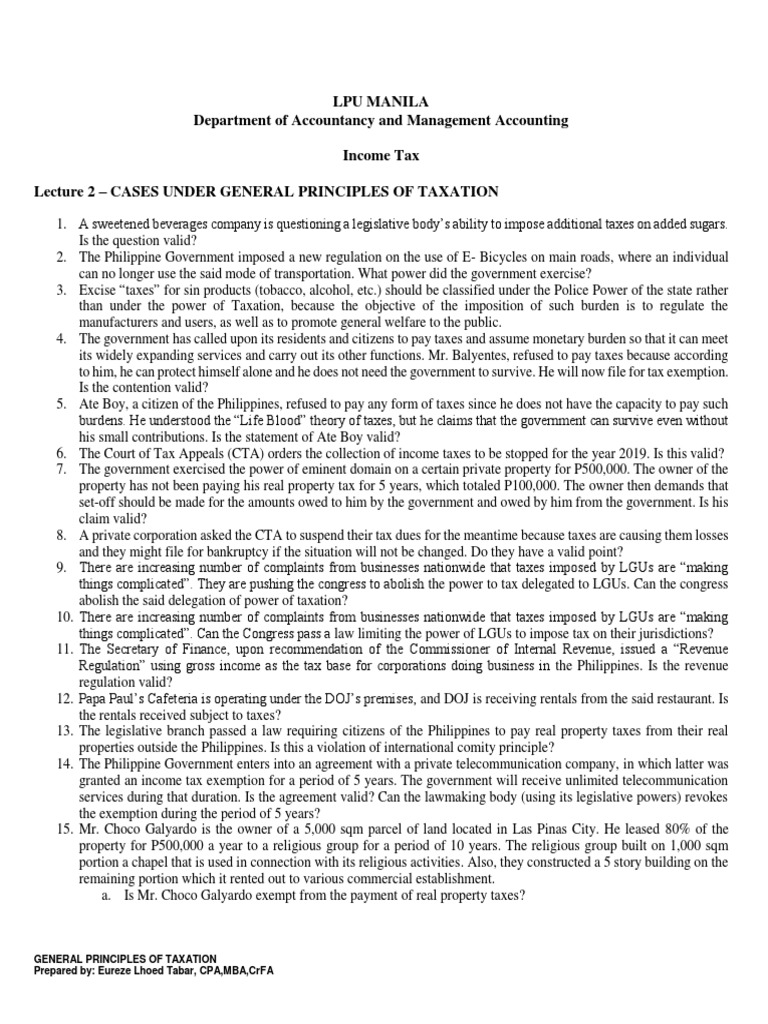 General Principles of Taxation - Sample Cases | PDF | Value Added Tax ...