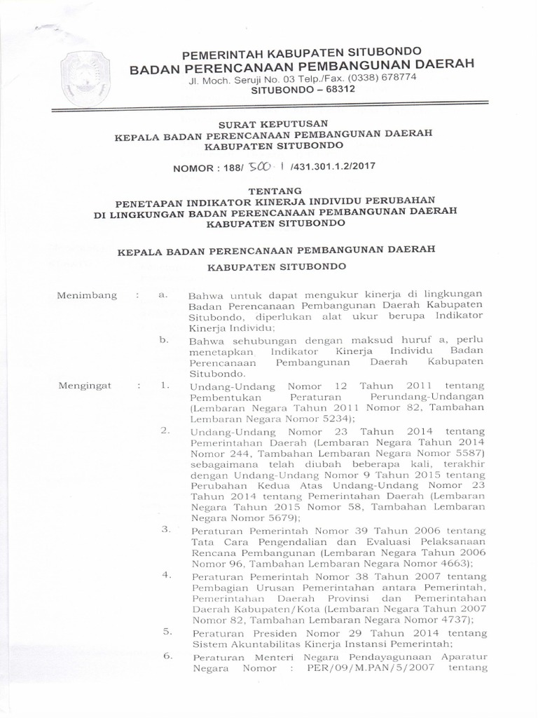 Indikator Kinerja Individu (IKI BAPPEDA) | PDF
