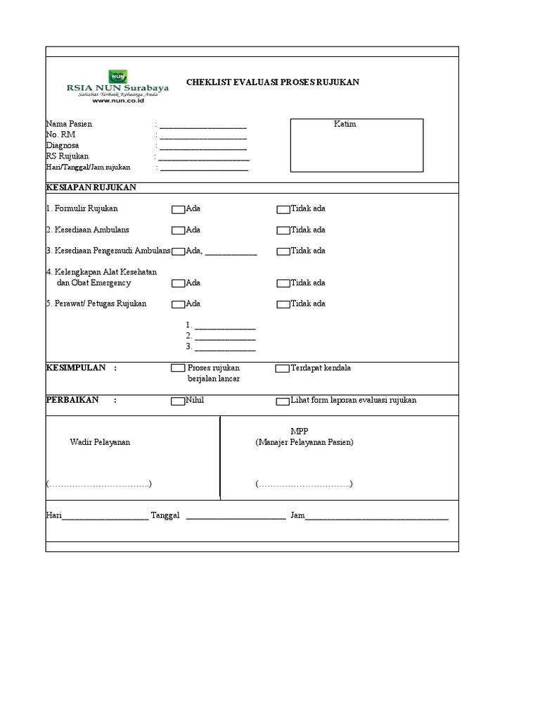 Formulir Evaluasi Proses Rujukan | PDF