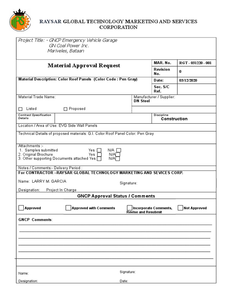 Material Submittal Form 1 | PDF | Economic Sectors | Business