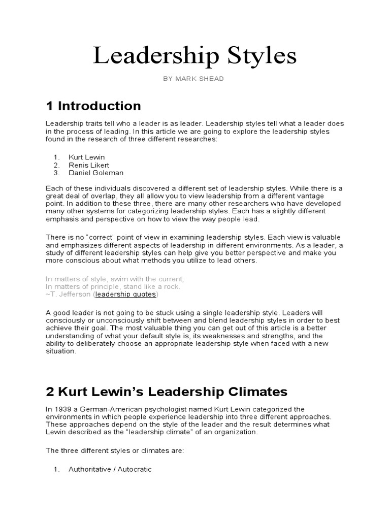 Leadership Styles | PDF | Leadership | Goal