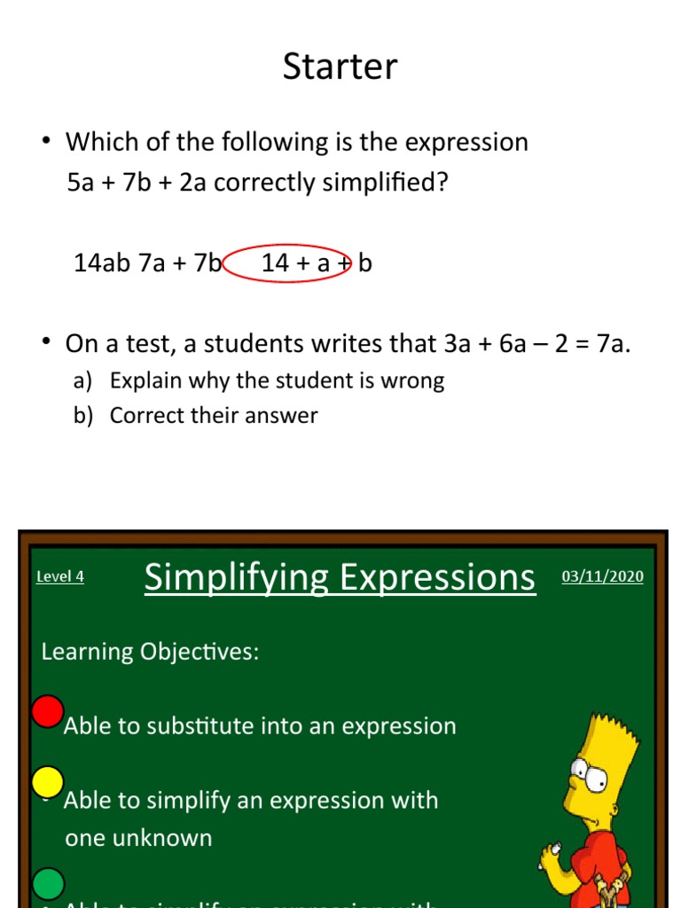 Simplifying Expressions Recap Yr 8 | PDF