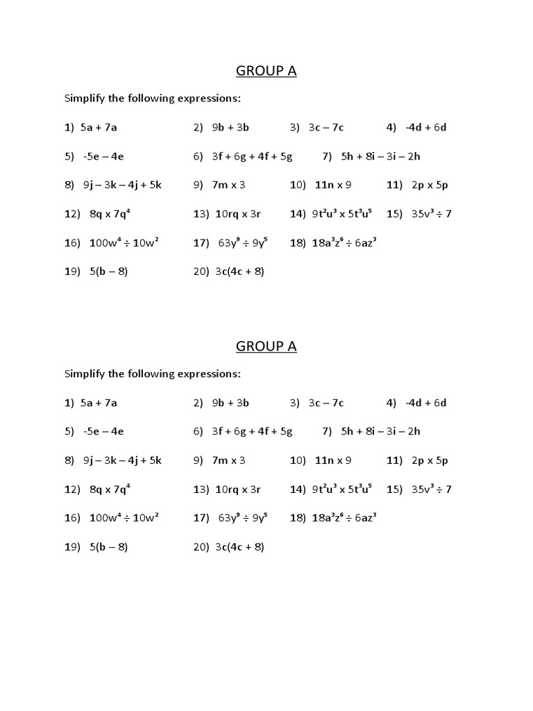 Simplifying Algebraic Expressions | PDF | Teaching Methods & Materials