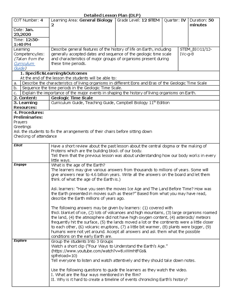 Detailed Lesson Plan Final 2 | PDF | Geologic Time Scale | Lesson Plan